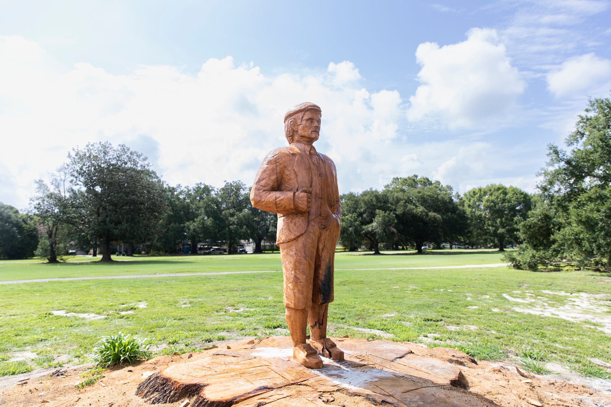 A fallen live oak gets new life as a wood sculpture at City Park