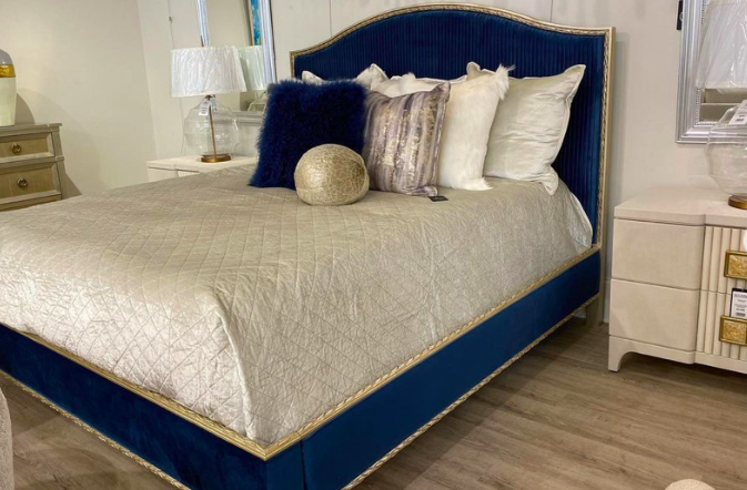 Spotted: A bold blue velvet bed from Patti Dupree Furniture and Interiors