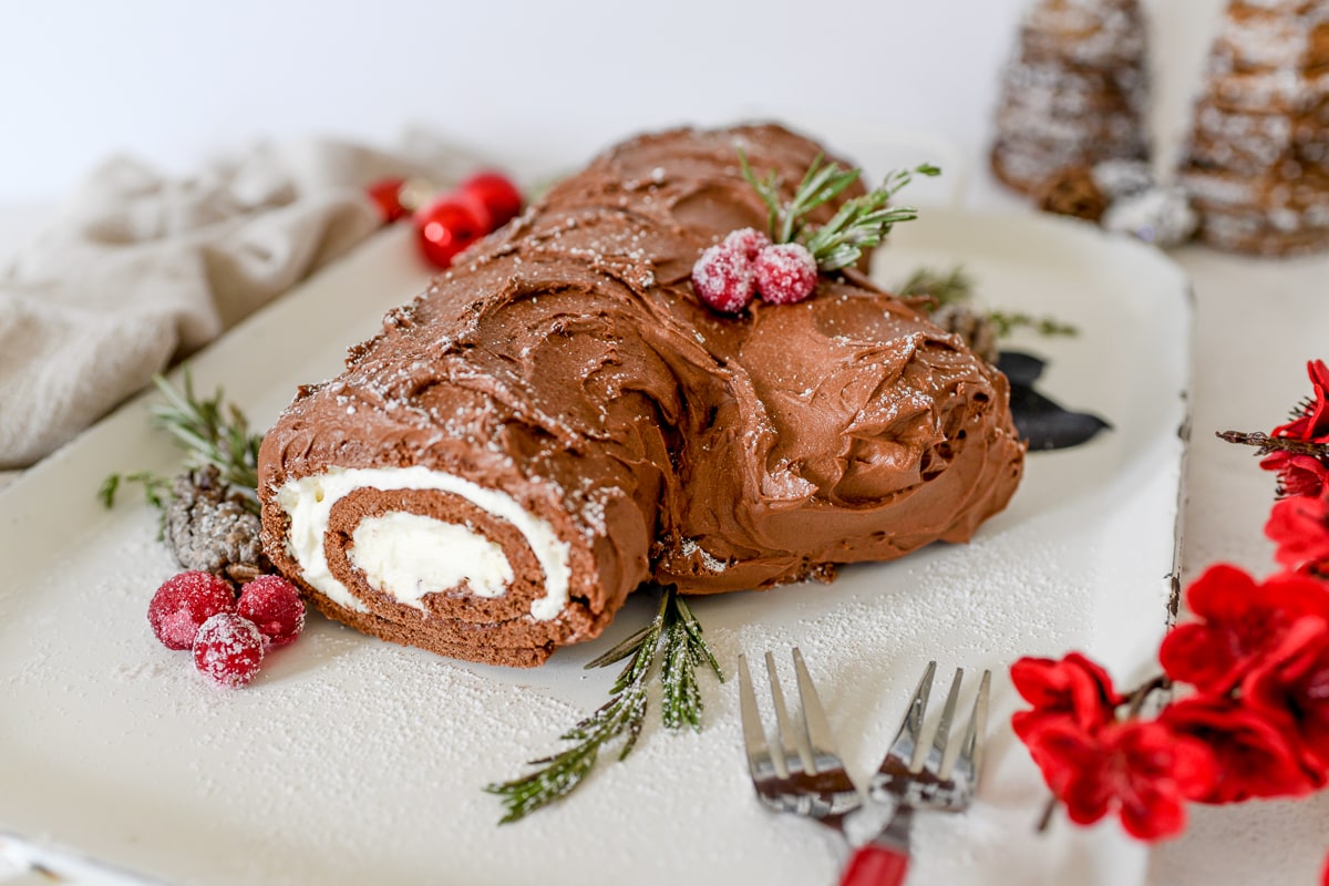 Craft an edible centerpiece with this decadent Yule Log Cake